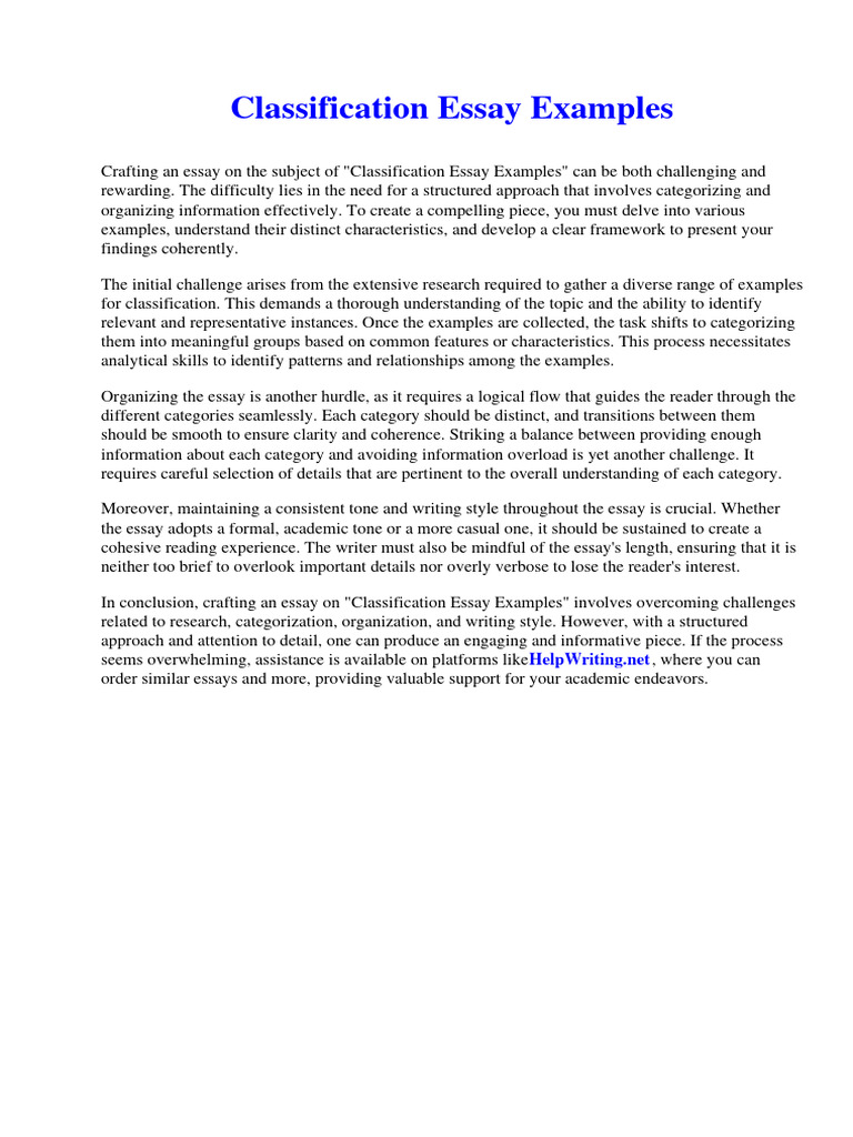 Classification Essay Examples | PDF Classification Essay Examples | PDF