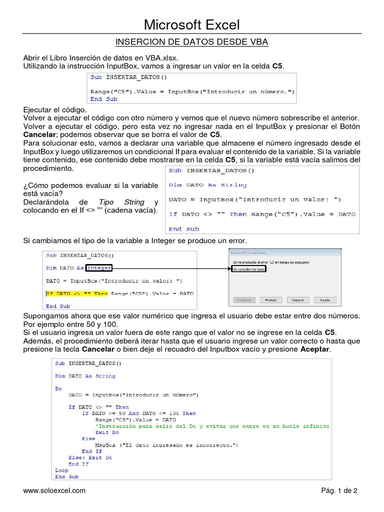 08.- Inserción de datos desde VBA | PDF | Microsoft Excel | Variable (informática)