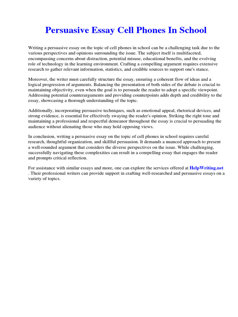 Persuasive Essay Cell Phones in School | PDF