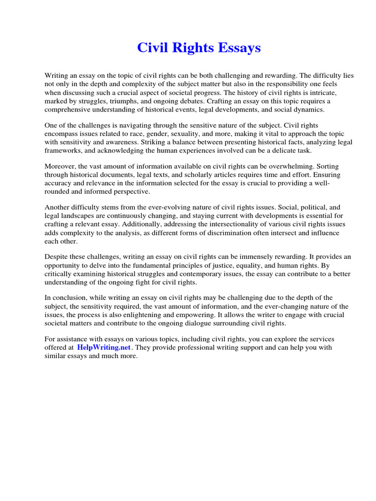 Civil Rights Essays | Download Free PDF | Rights | Entrée