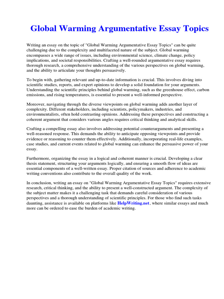 Global Warming Argumentative Essay Topics | PDF