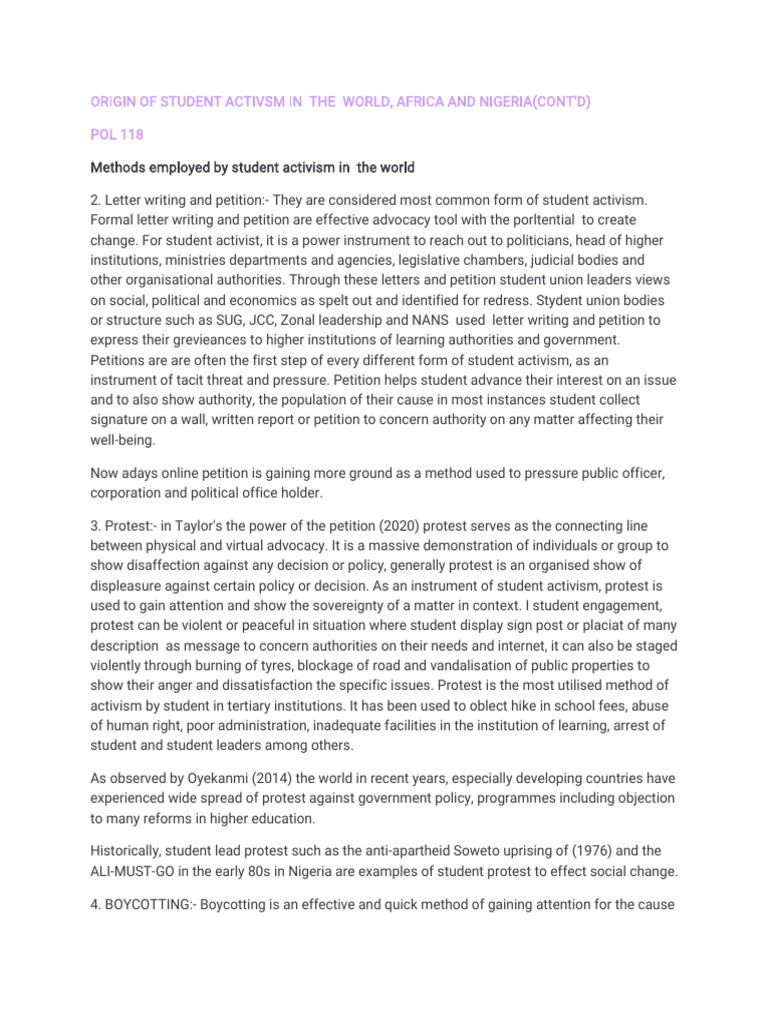 Origin of Student Activsm in The World Africa and Nigeria Pol118 2-02 ...