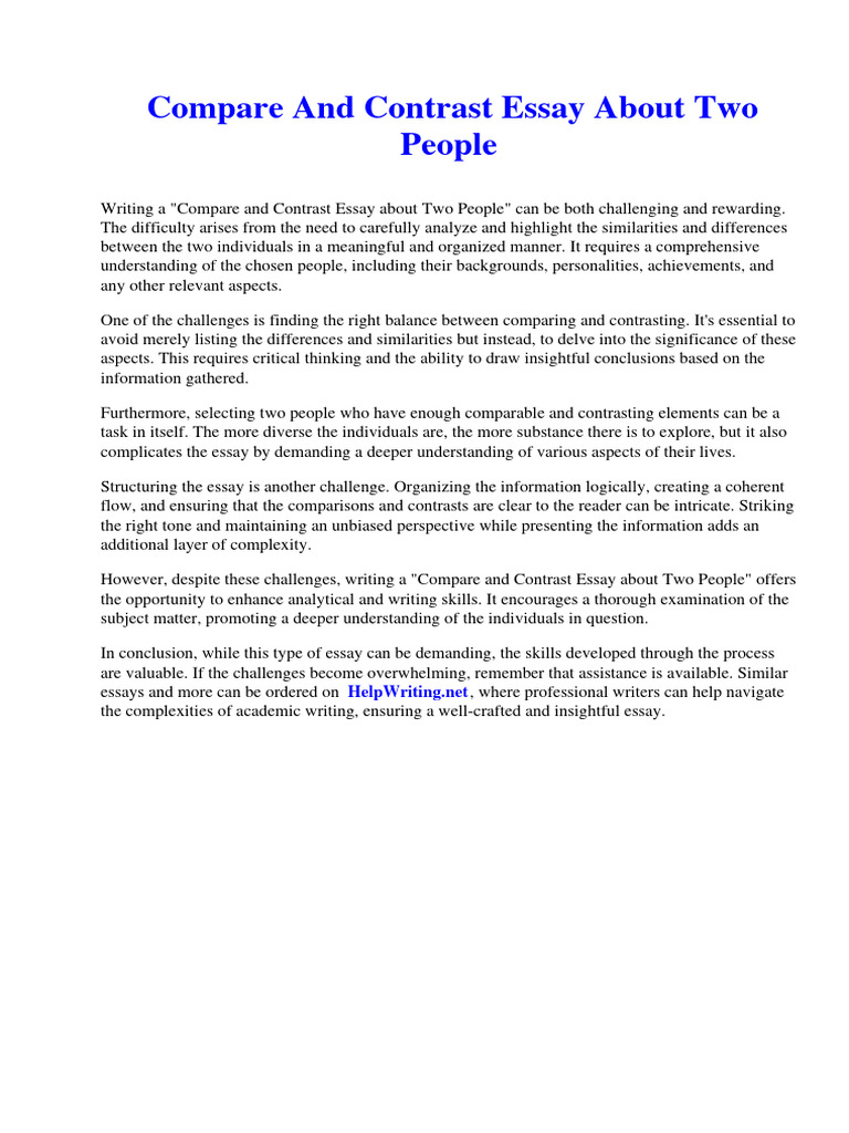 Compare and Contrast Essay About Two People | PDF