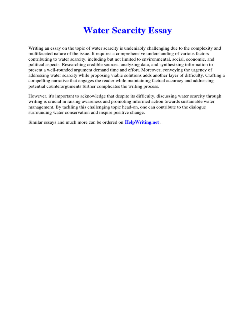 Water Scarcity Essay | Download Free PDF | Attachment Theory | Cigarette