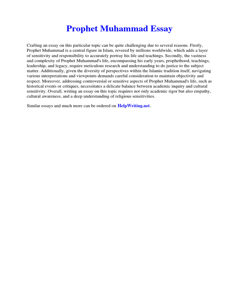 Prophet Muhammad Essay | PDF | Chemical Compounds | Mole (Unit)