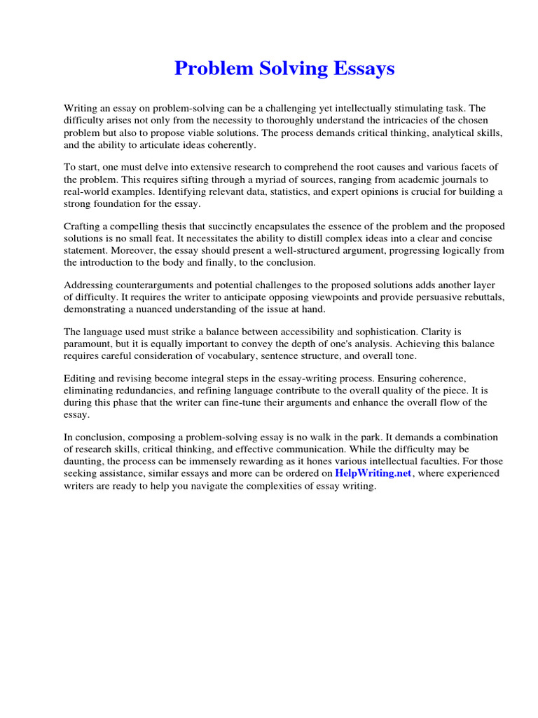 Problem Solving Essays | PDF | Israel | World Politics