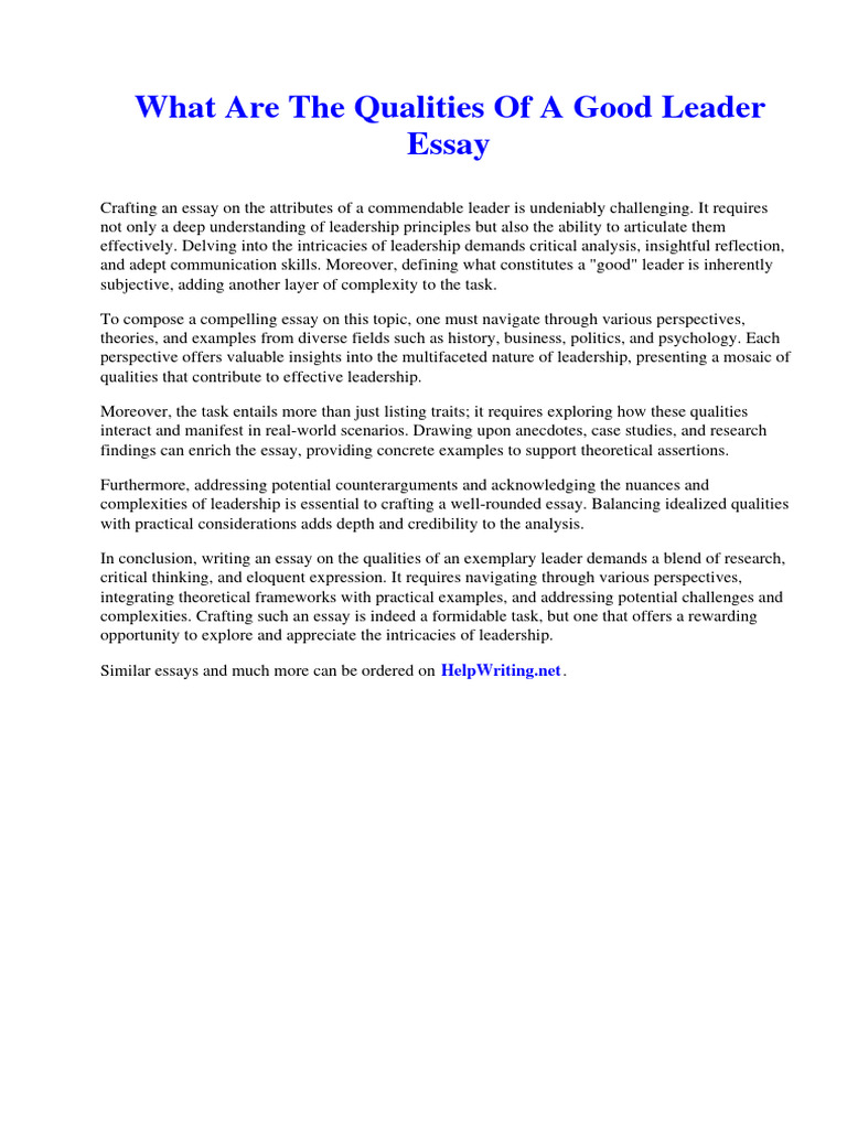 What Are The Qualities of A Good Leader Essay | PDF | Leadership | Mary ...