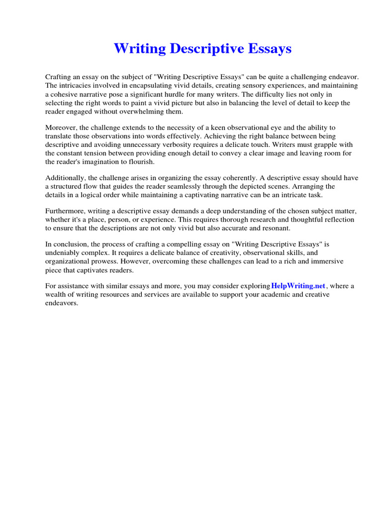 Writing Descriptive Essays | PDF