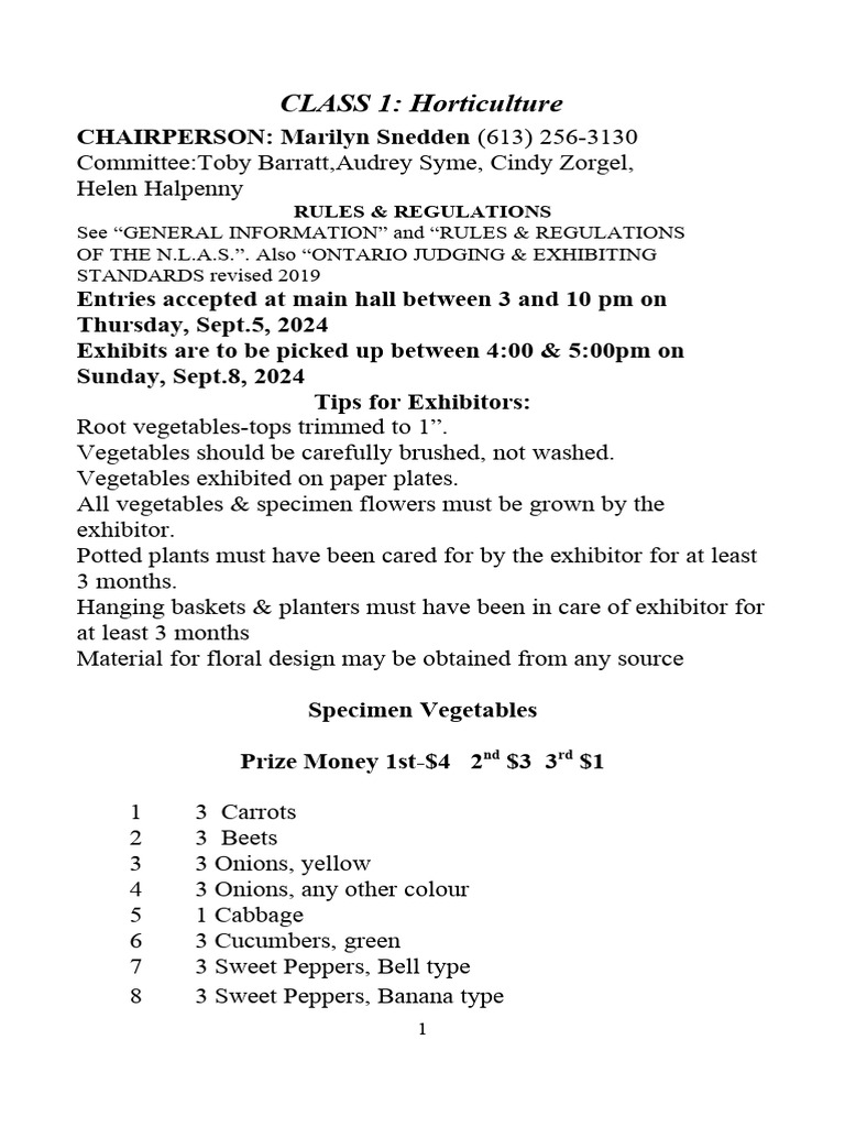 2024 Hort Almonte Fair List Revised | PDF | Vegetables | Cucurbita
