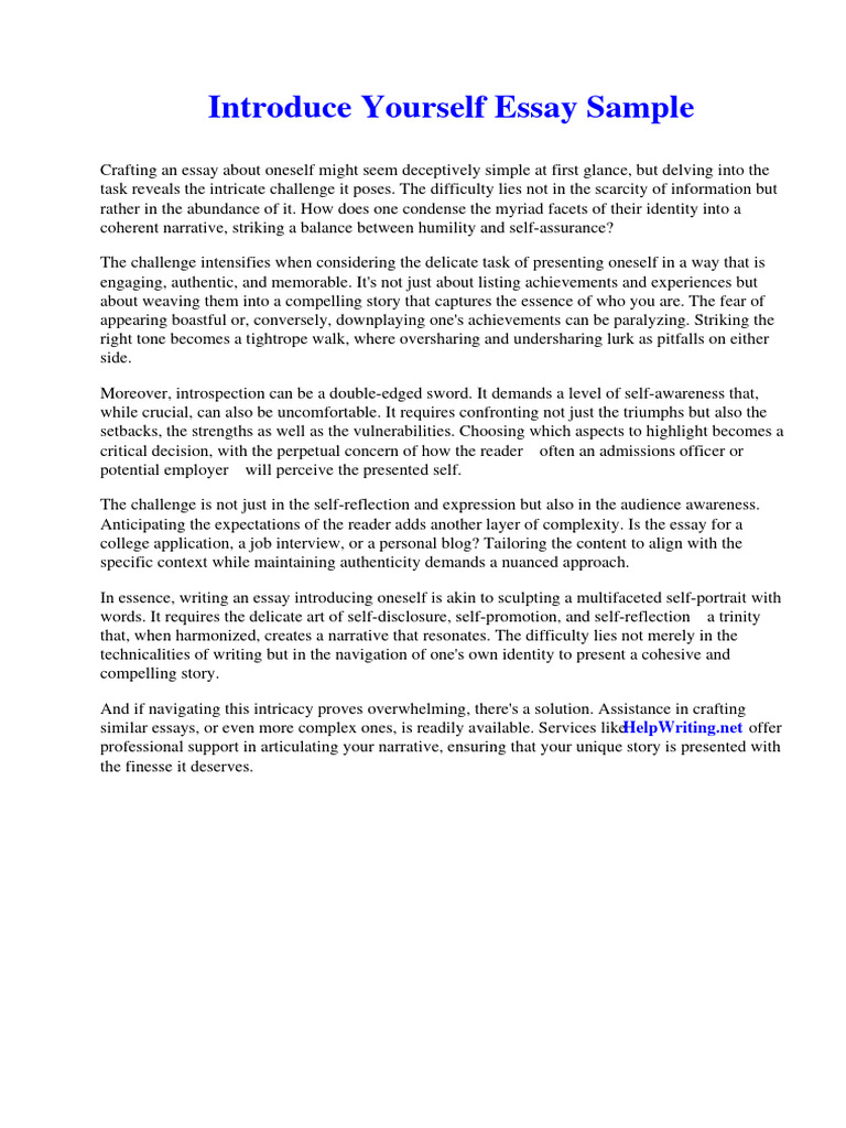 Introduce Yourself Essay Sample | PDF | Welfare | Hamlet