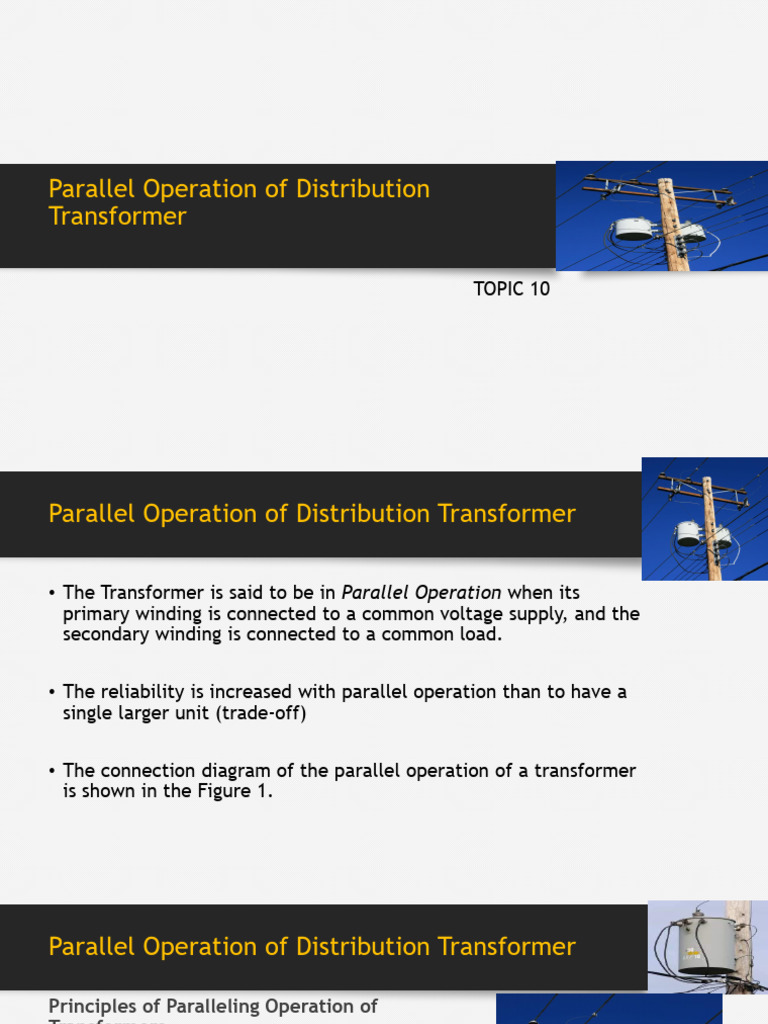 Topic 10 - Parallel Operation of Distribution Transformer | PDF | Transformer | Electrical Impedance
