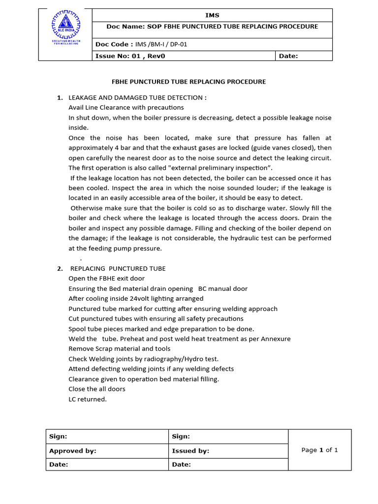 Ims Bm-I DP-01 Fbhe Punctured Tube Replacing Procedure | PDF | Leak | Boiler