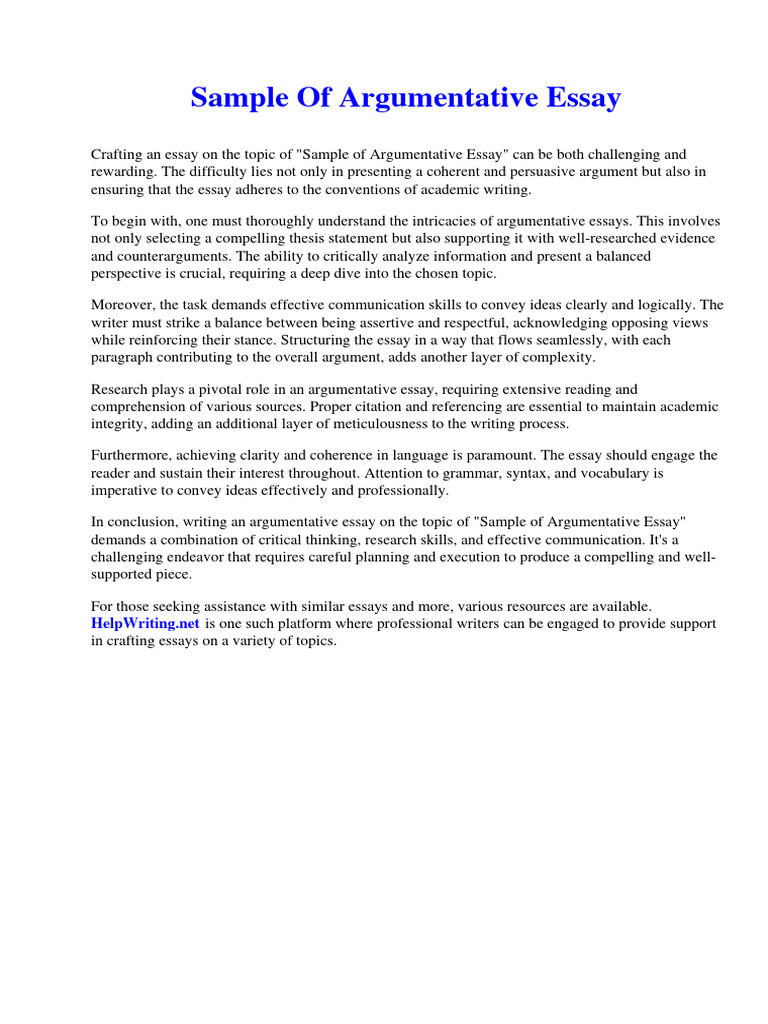 Sample of Argumentative Essay | PDF