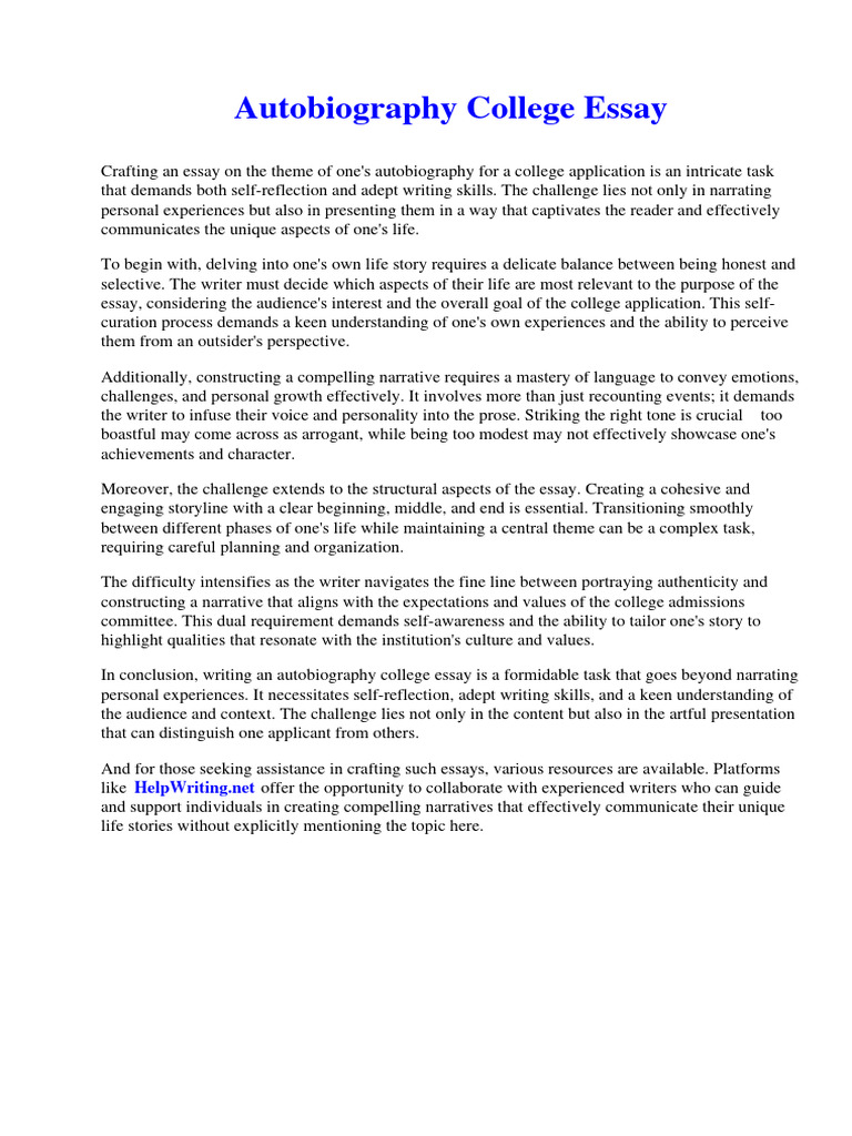 Autobiography College Essay | PDF | Capitalism | Occupational Safety ...
