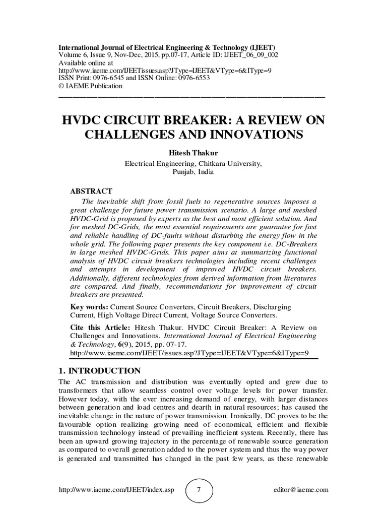HVDC Circuit Breaker Innovations Review | PDF | High Voltage Direct Current | Electric Power ...