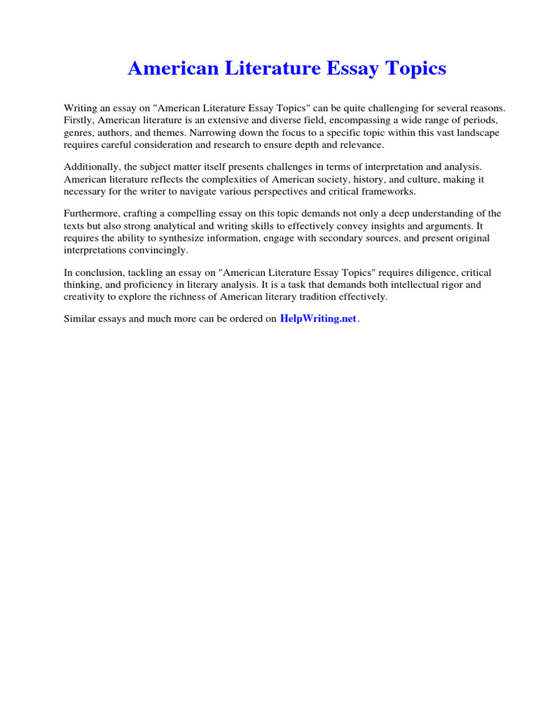 American Literature Essay Topics | PDF | Essays | Punishments