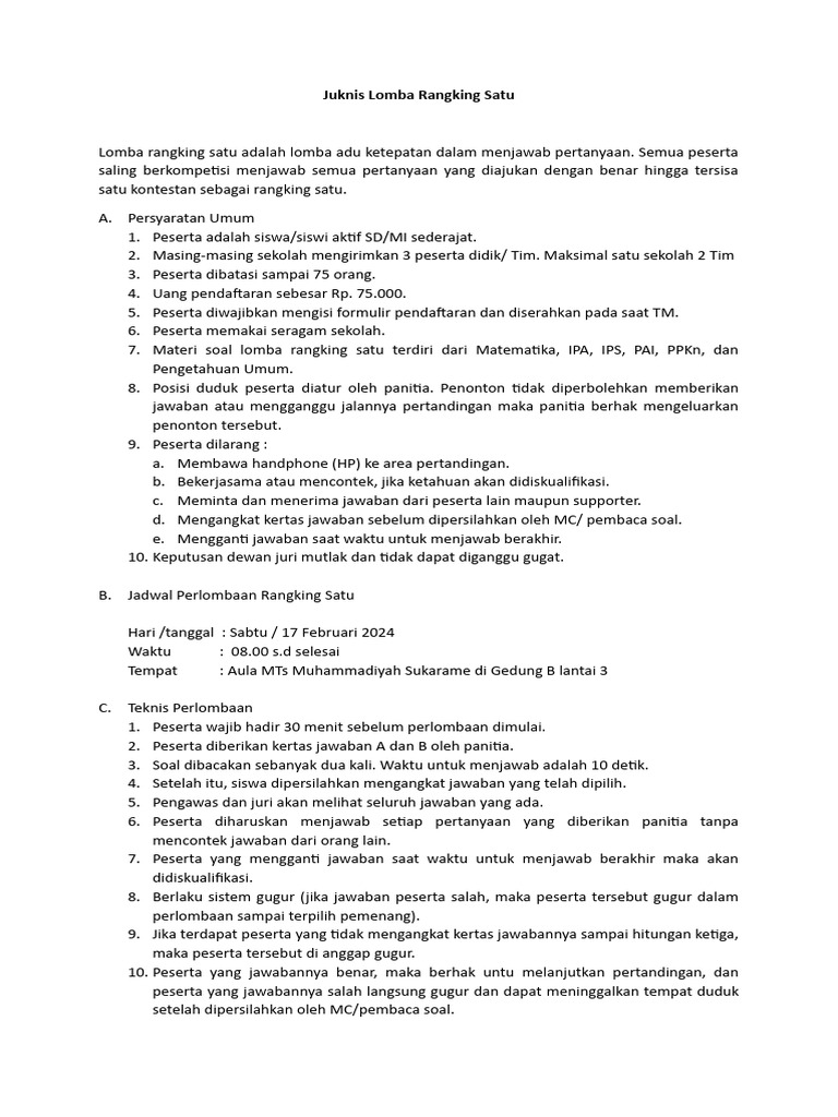 Juknis Lomba Rangking 1 FIX | PDF