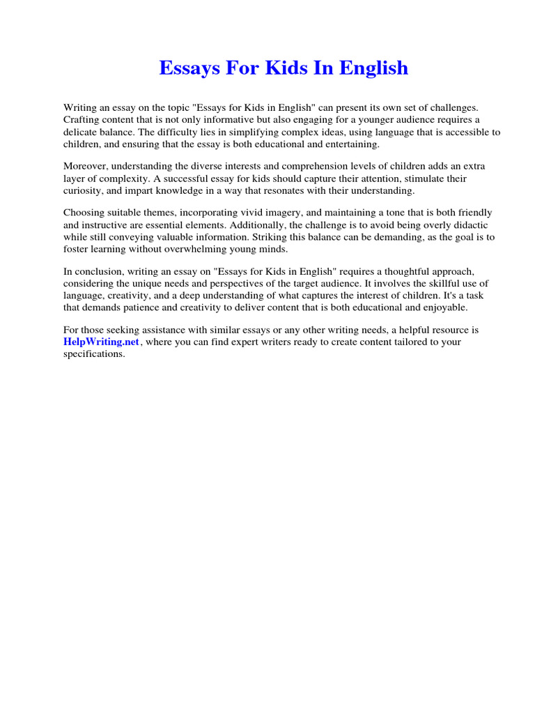 Essays For Kids in English | PDF