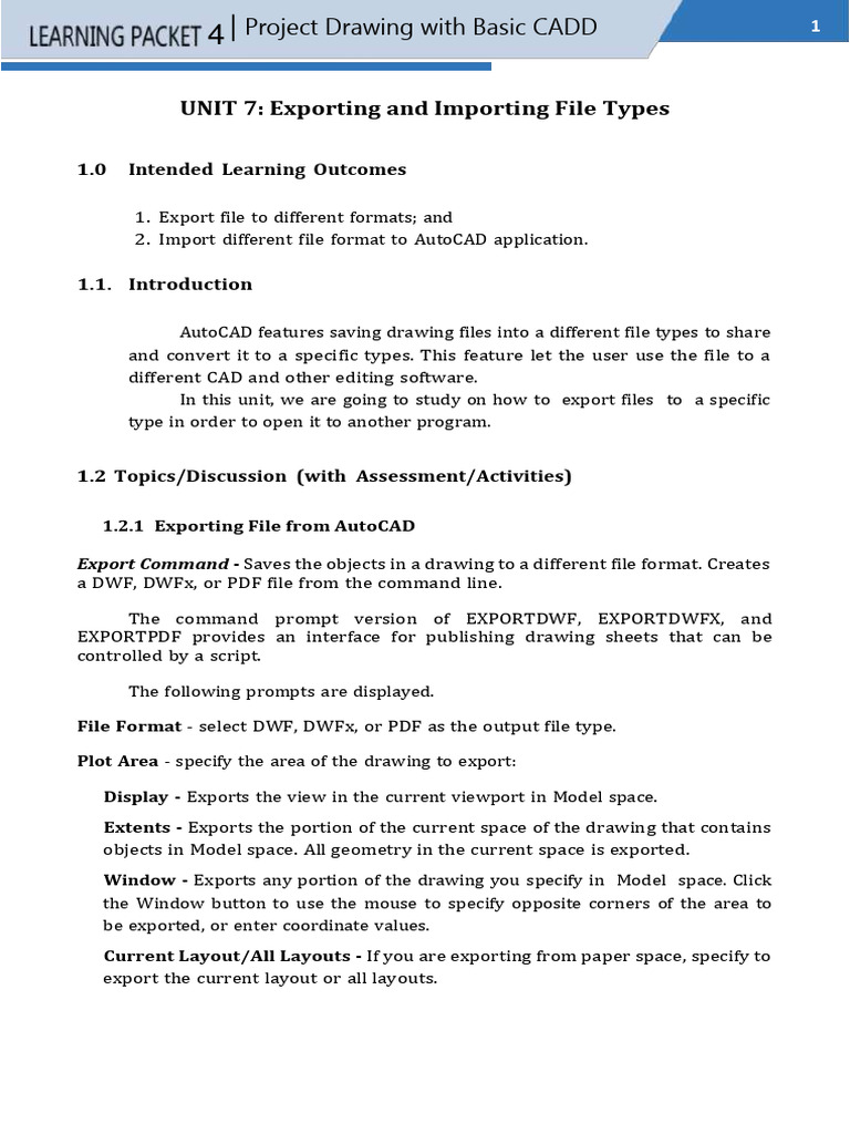 Unit7 DRAW3 Export Import-Files | PDF | Auto Cad | Software