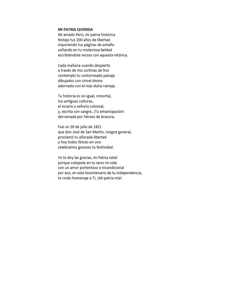 Poesía A Mi Patria Querida | PDF