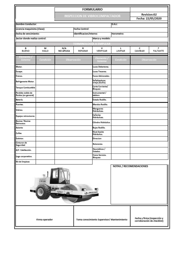 Check List - Vibrocompactador | PDF | Transporte privado | Vehículos de ...