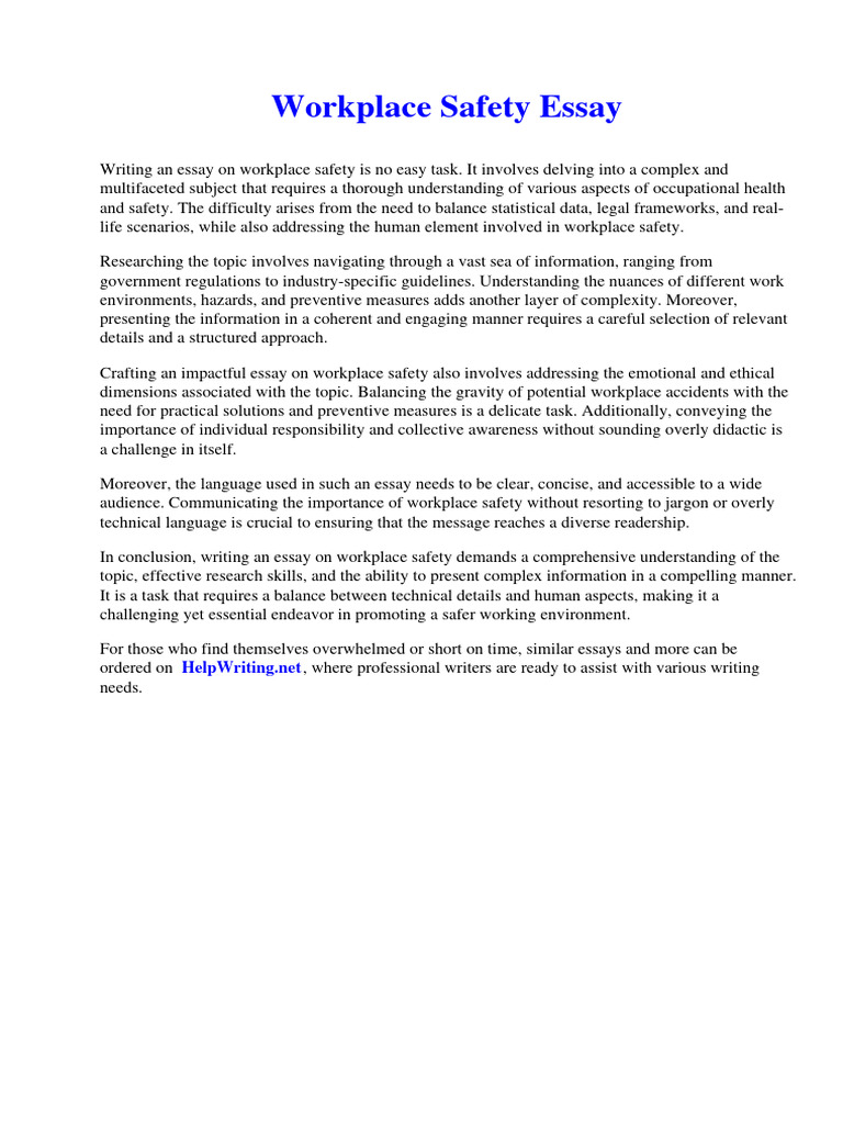 Workplace Safety Essay | PDF | Adolescence | Occupational Safety And Health