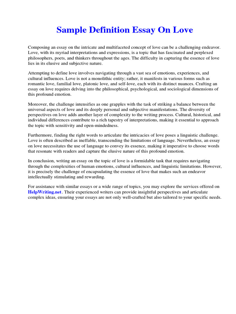 Sample Definition Essay On Love | PDF | Love | Arabs