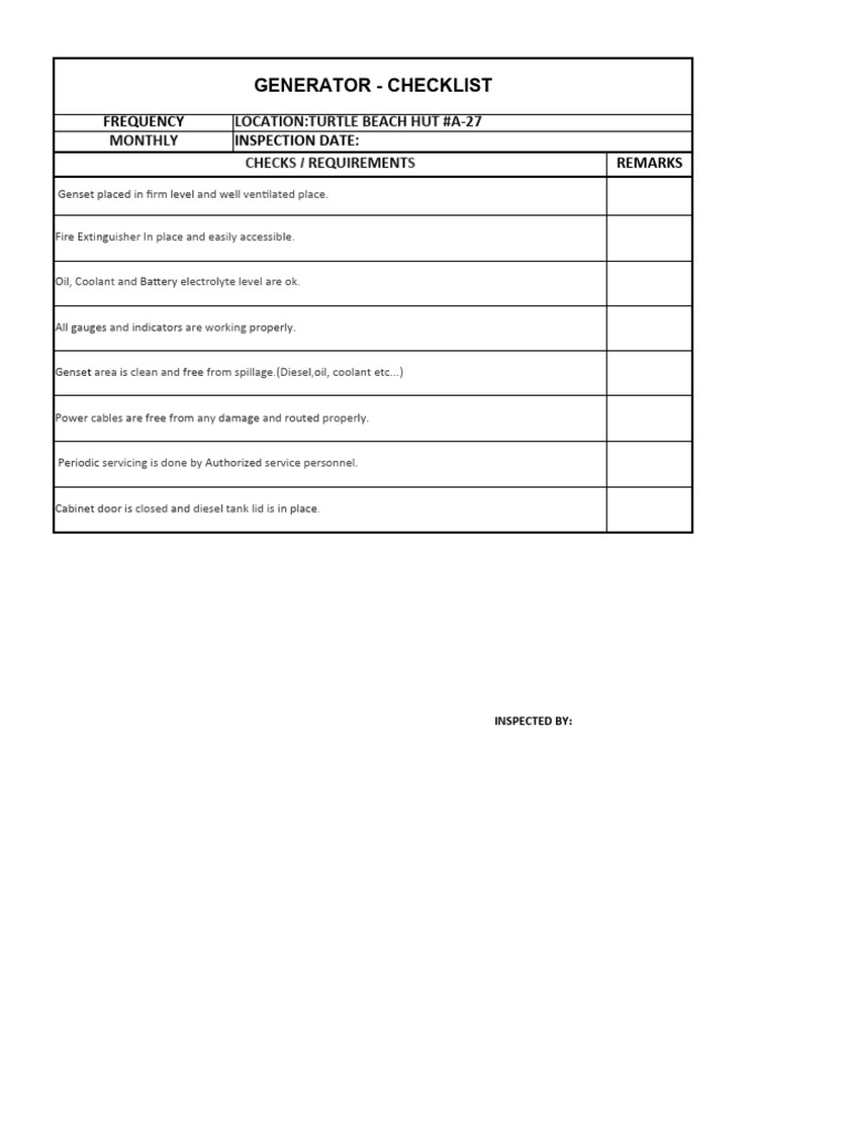 Generator Checklist | PDF