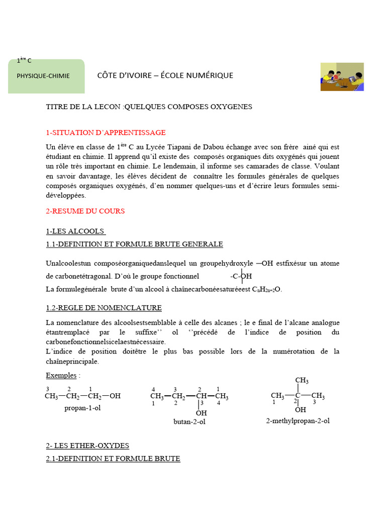 1ère CD - APC - Quelques Composés Oxygénés | PDF | Alcane | Acide carboxylique