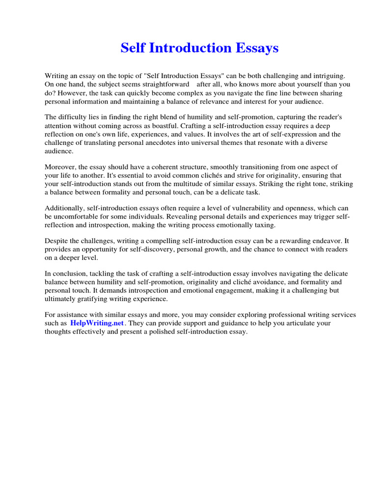 Self Introduction Essays | PDF | Databases | Topsoil