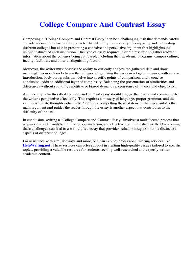 College Compare and Contrast Essay | PDF | Essays | Preterm Birth