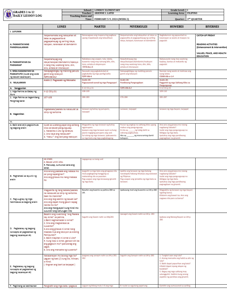 DLL_FILIPINO 1_Q3_W2 | PDF