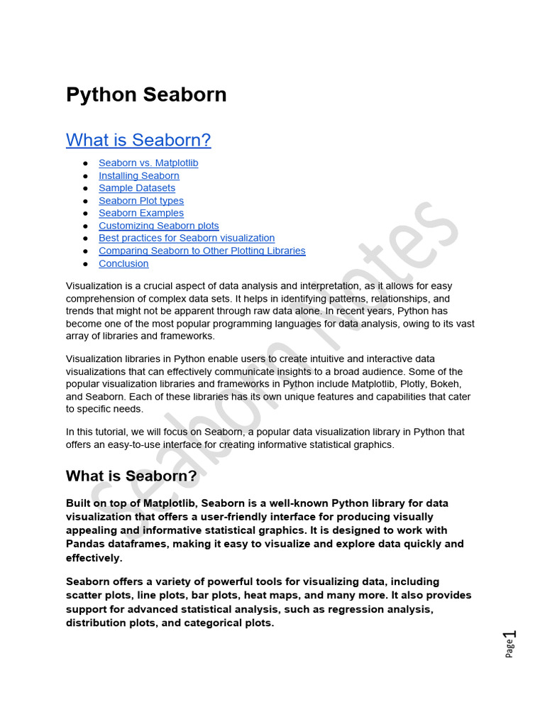 Python Seaborn Notes | PDF | Histogram | Scatter Plot
