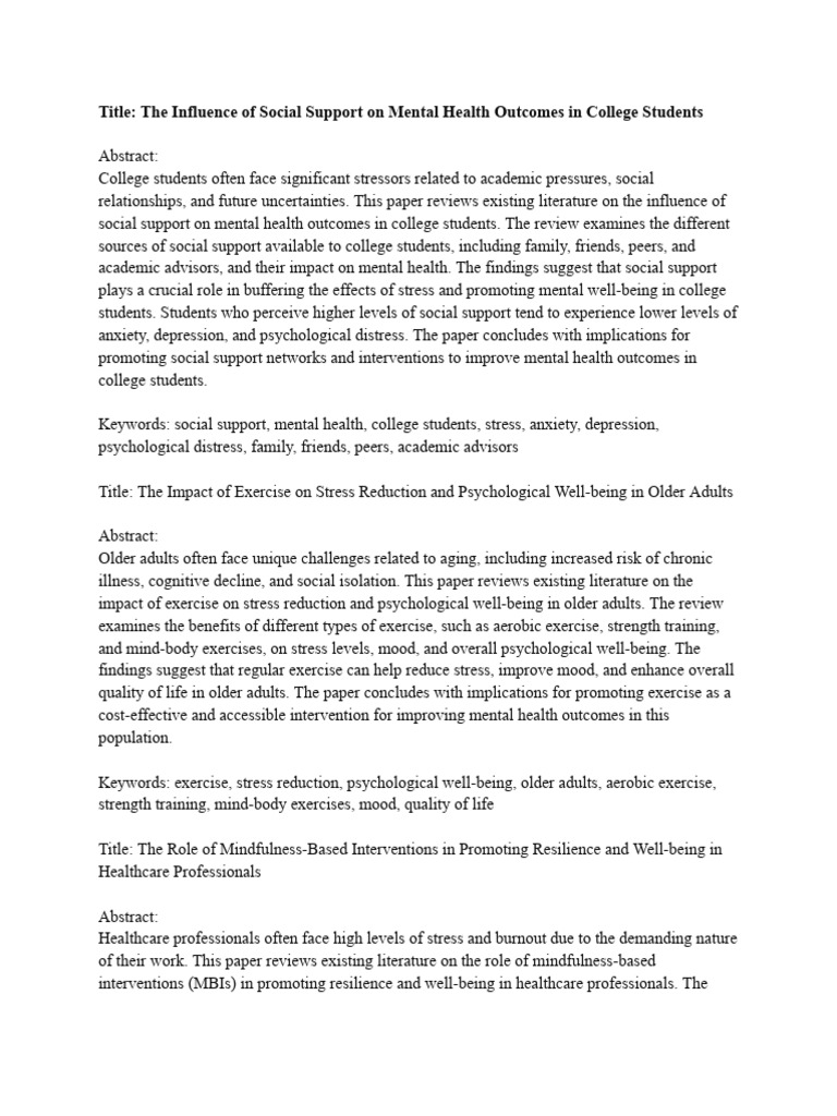 Title - The Influence of Social Support On Mental Health Outcomes in College Students | Download ...