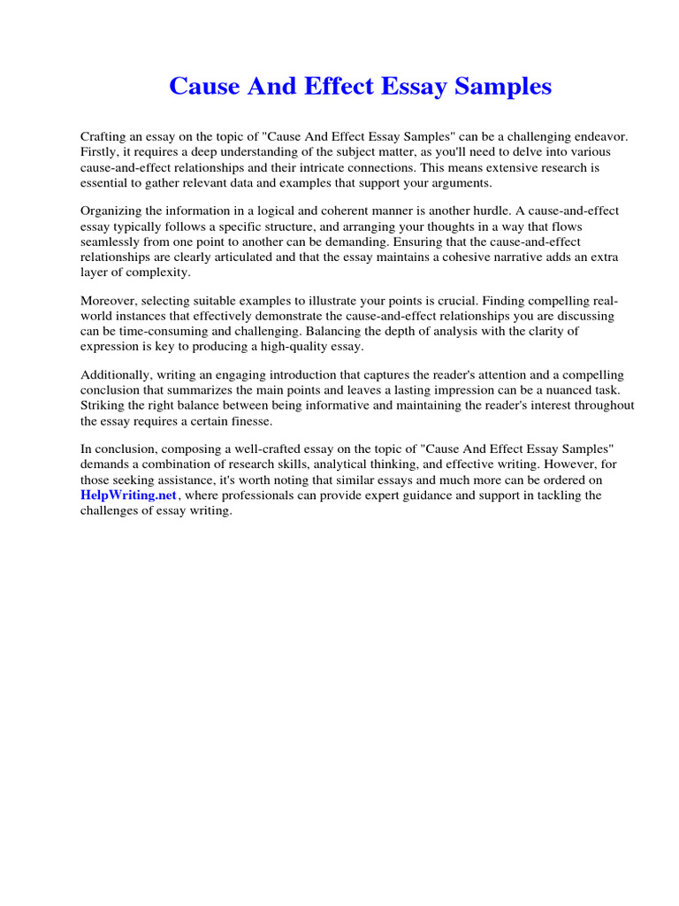 Cause and Effect Essay Samples | Download Free PDF | Obesity | Essays
