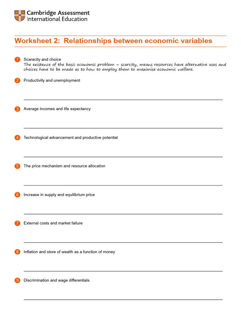 AO2 Worksheet 2 Relationships Between Economic Variables | PDF