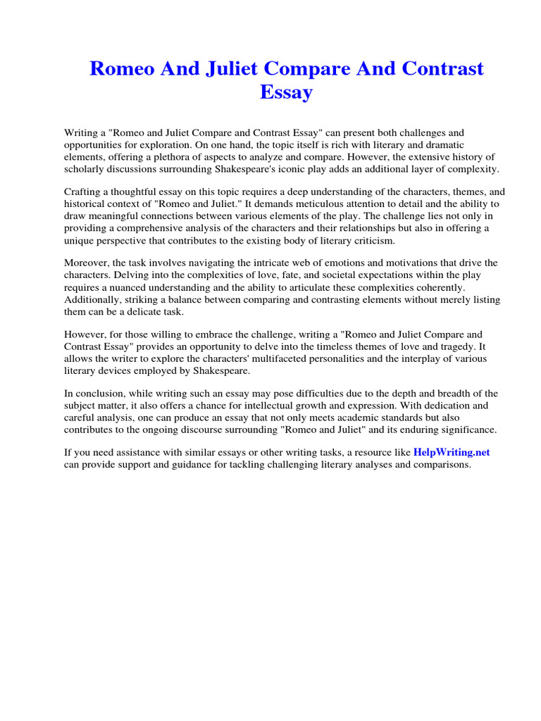 Romeo and Juliet Compare and Contrast Essay | PDF | Castle | Essays