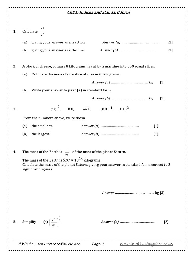 ch11 Indices and Standard Forn - qs1 | PDF | Significant Figures | Astronomy