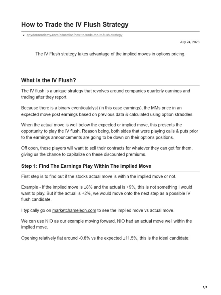IV Flush Strategy for Earnings Trading | PDF | Option (Finance ...