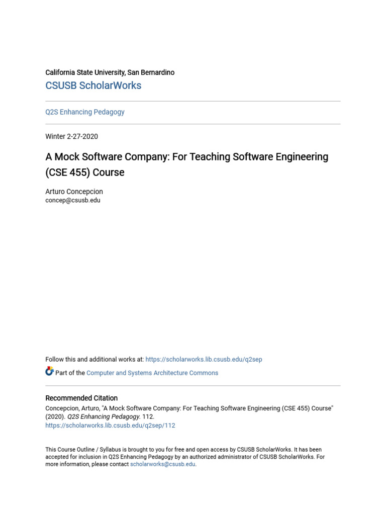 A Mock Software Company - For Teaching Software Engineering | PDF ...