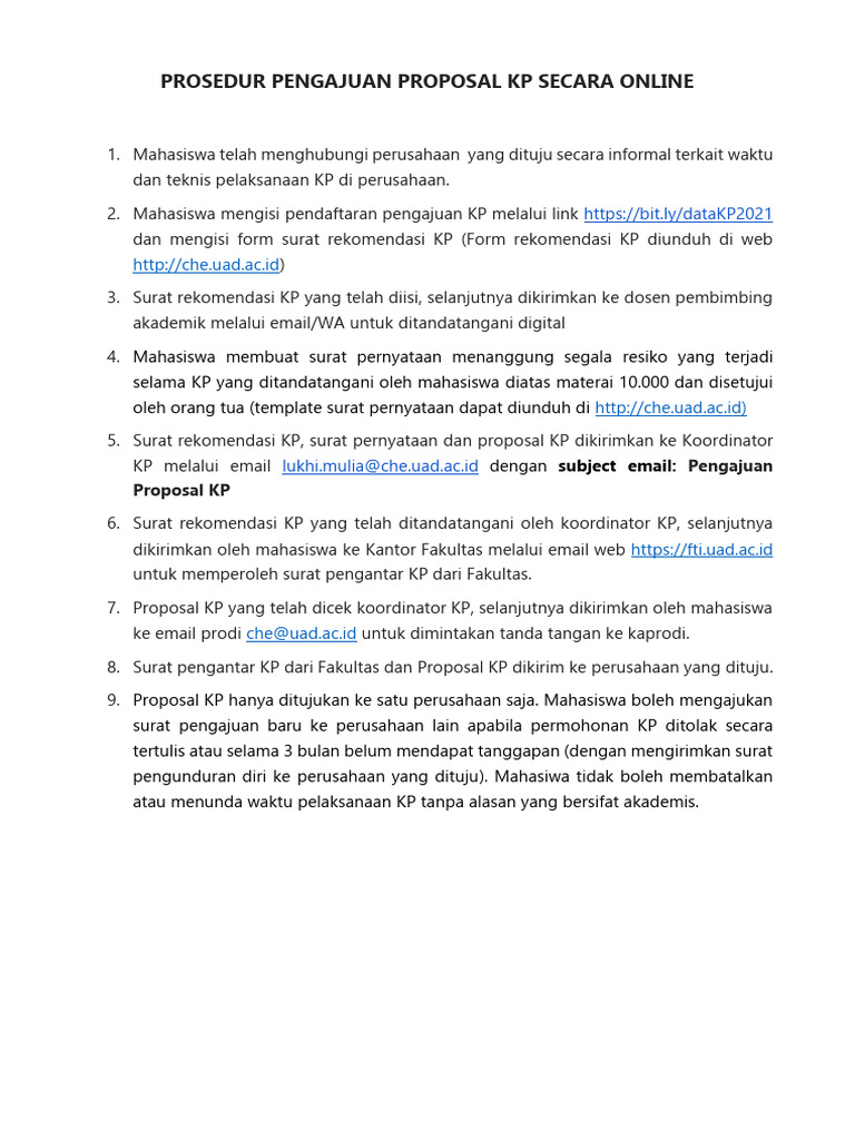 Prosedur Pengajuan Proposal KP Seminar KP Secara Online | PDF