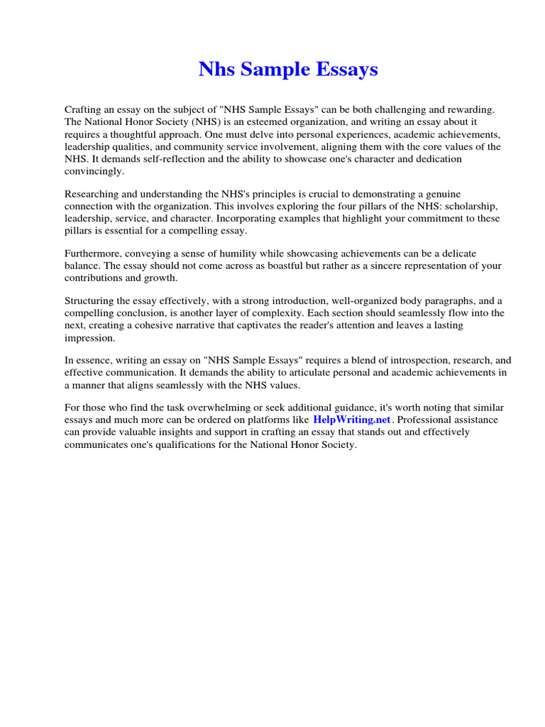 Nhs Sample Essays | PDF | Sweatshop | Essays
