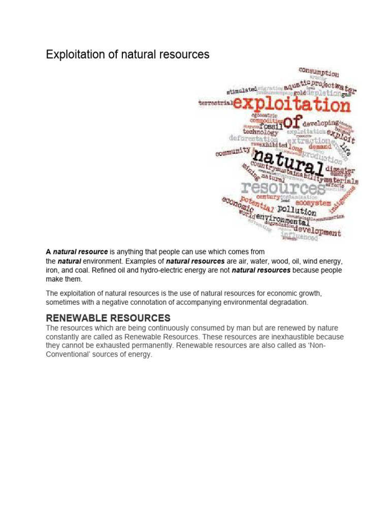 Causes of Natural Resource Exploitation | PDF | Renewable Energy ...