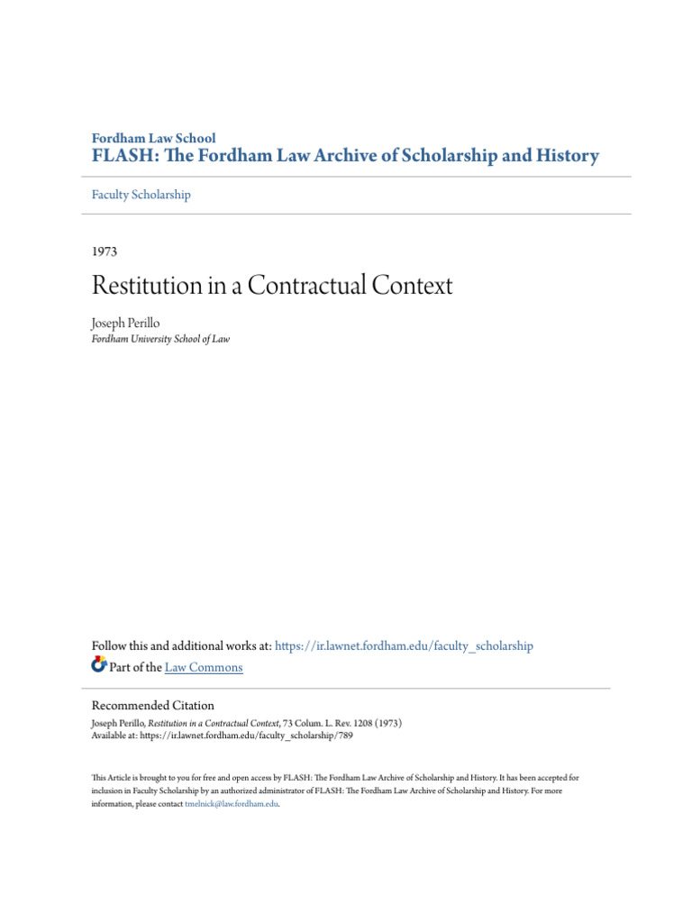 Restitution in A Contractual Context | PDF | Restitution | Estoppel
