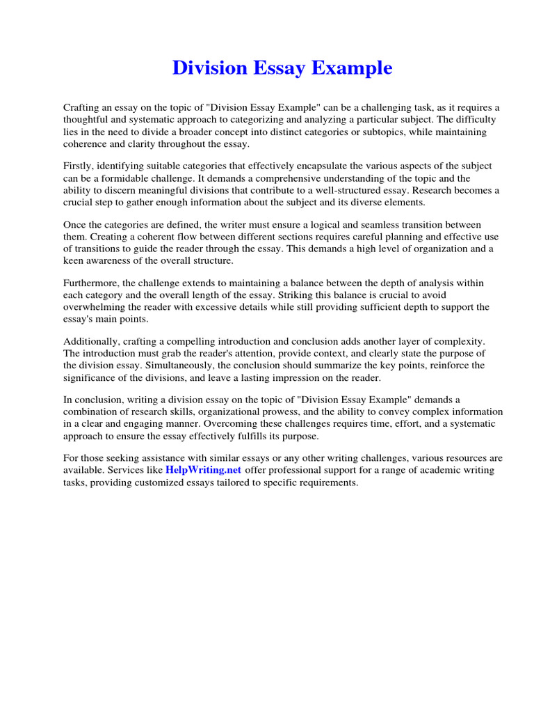 Division Essay Example | PDF