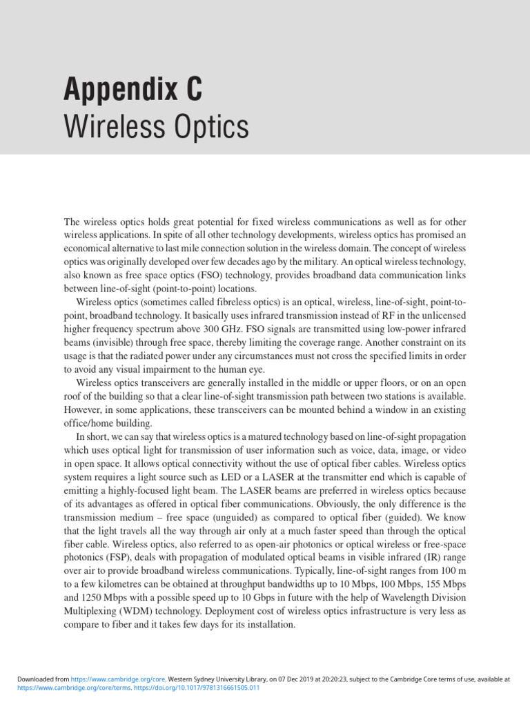 Appendix C - Wireless Optics | PDF | Wireless | Optical Fiber