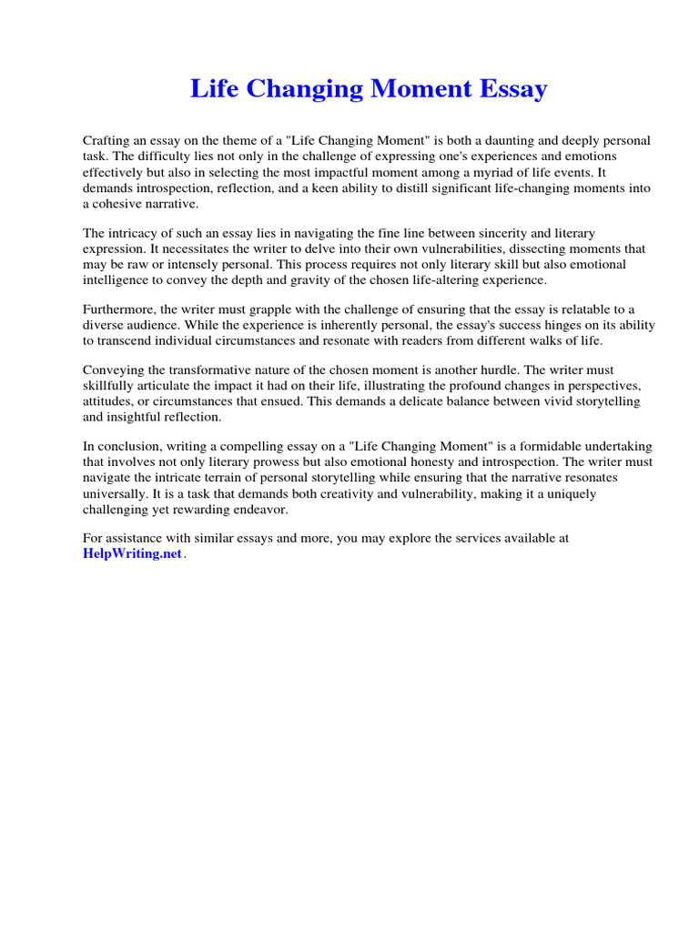 Life Changing Moment Essay | PDF | Hannibal | Air Pollution