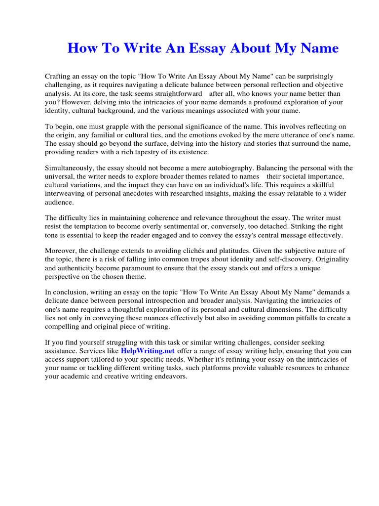 How To Write An Essay About My Name | PDF | Essays