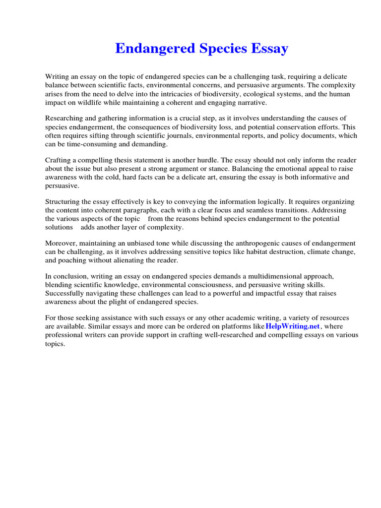 Endangered Species Essay | PDF | Essays | Endangered Species