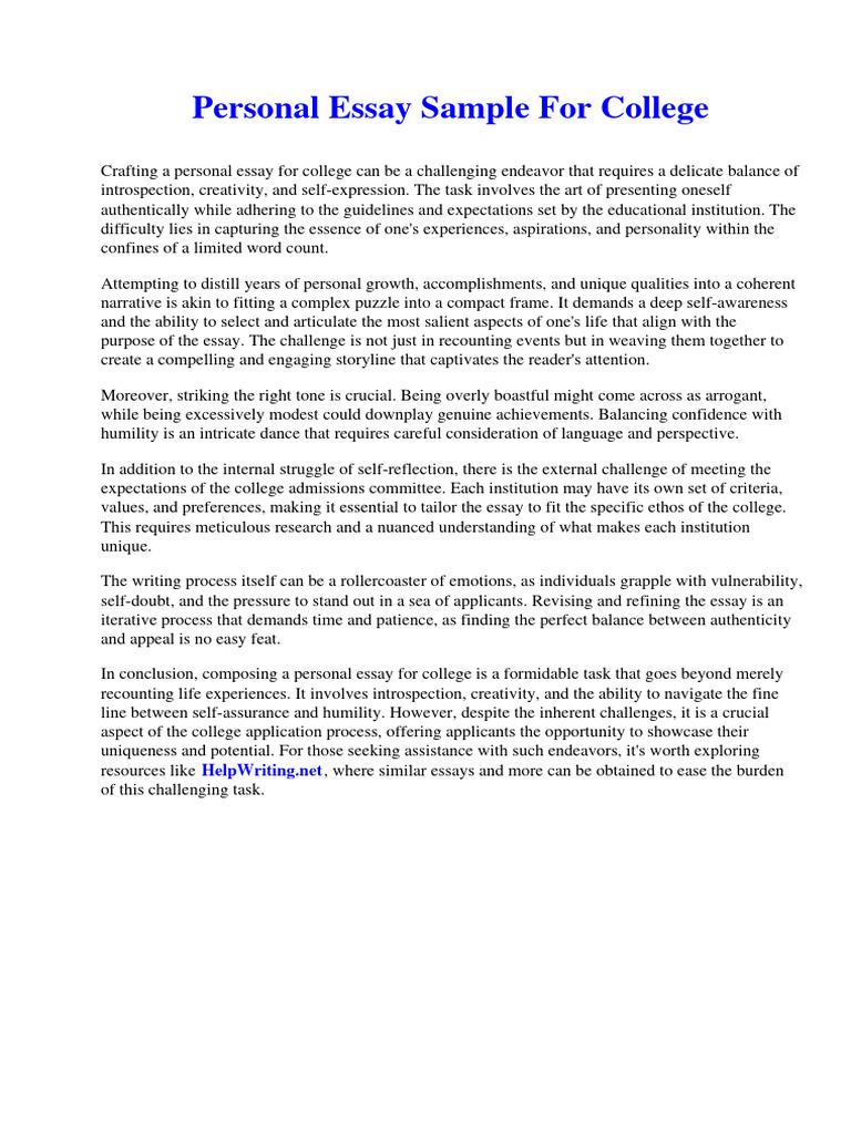 Personal Essay Sample For College | PDF | Social Networking Service ...